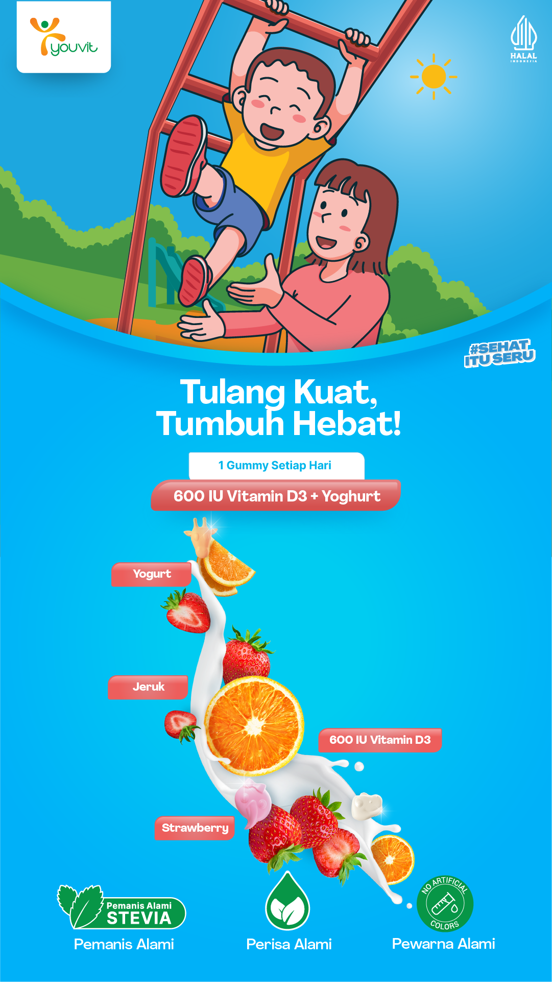 Jual Youvit Vitamin D3 dan Multivitamin Anak 30 Hari dengan Vitamin D3 600 IU, Ekstrak Yogurt ...