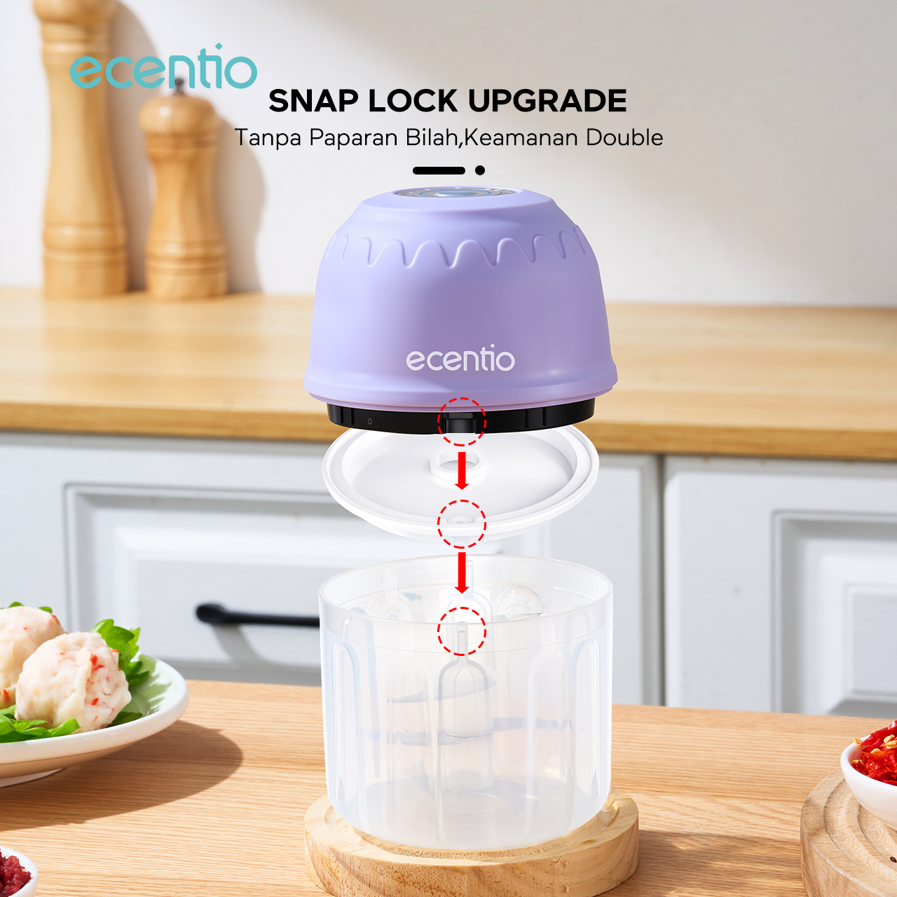 Jual ecentio Mini Food Processor 350ML Mini Chopper 6 Pisau Portable ...