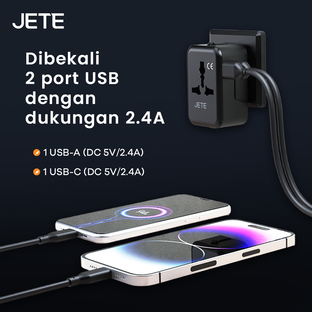 Jual JETE CN1 Universal Travel Adapter Dual Output USB JETE CN1 ...