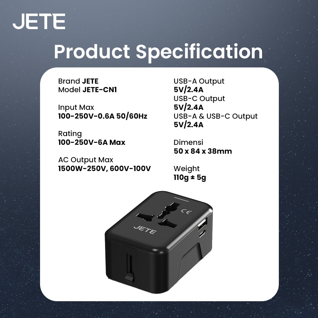 Jual JETE CN1 Universal Travel Adapter Dual Output USB JETE CN1 ...