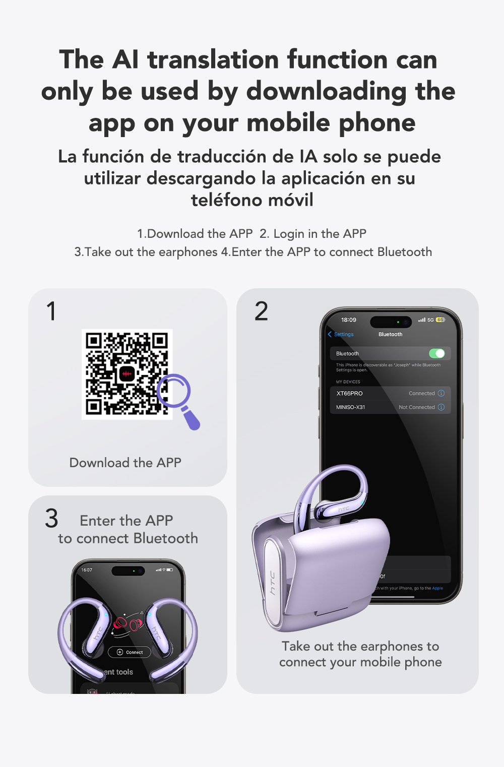 Jual HTC NE23 Wireless Bluetooth Headset V6.0 Headset terjemahan AI OWS ...