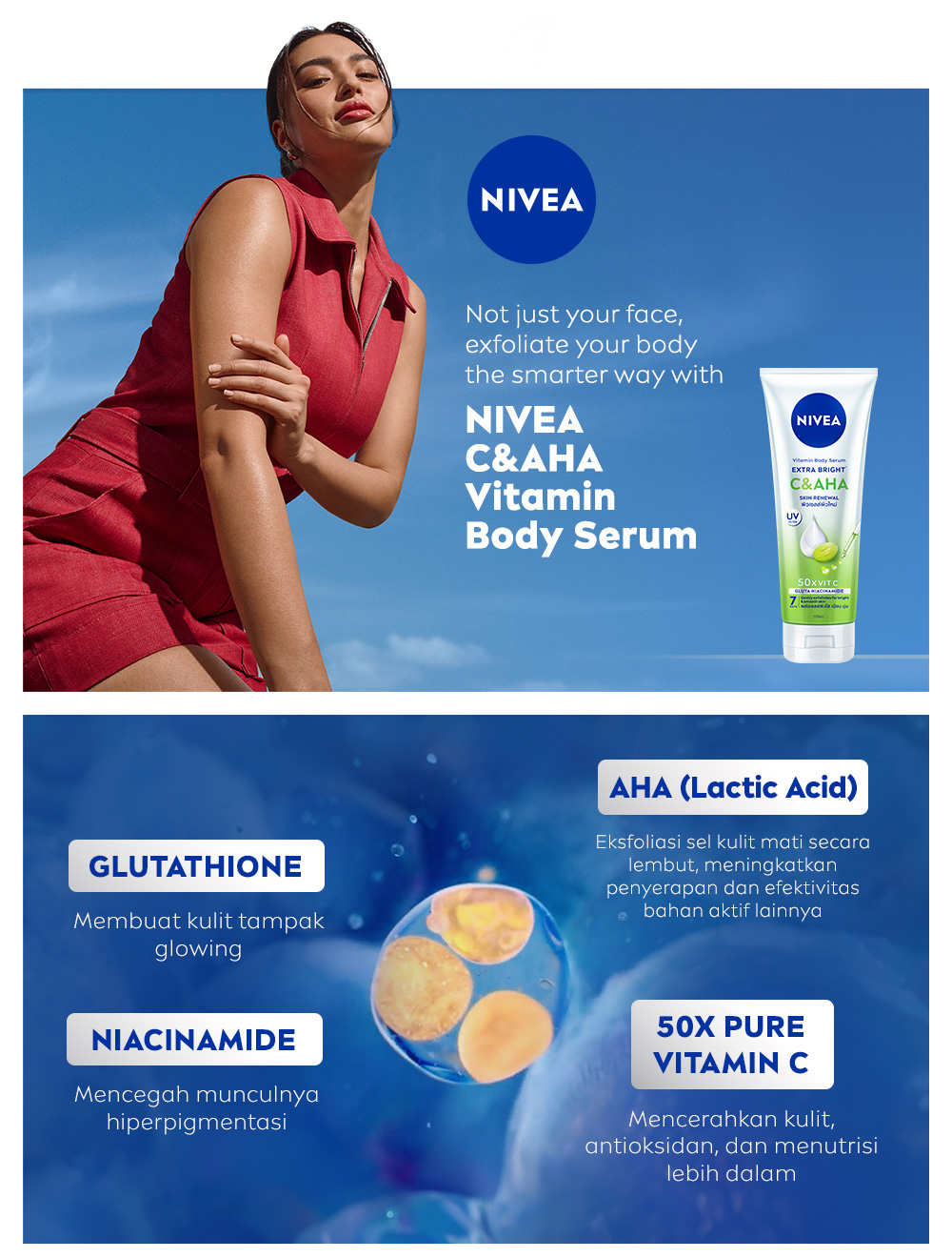 Jual NIVEA Body Serum Extra Bright C&AHA UV Filter 170ml - Hand body ...