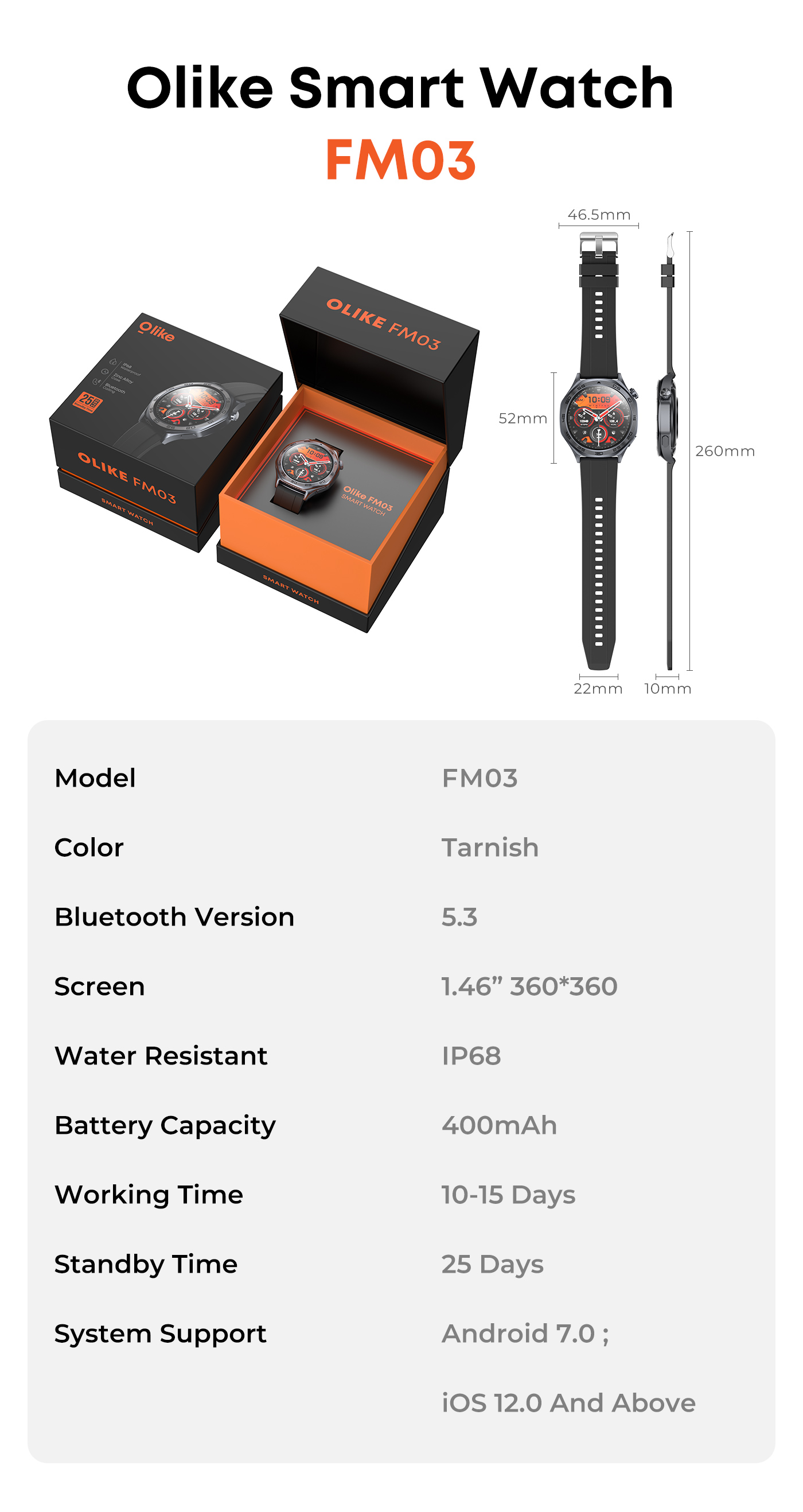 Jual Olike Smartwatch FM03 Watch 2 Pro Premium Metal IP68 Bluetooth ...