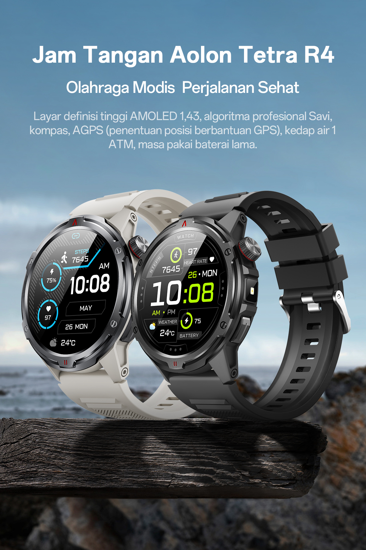 Jual [Garansi 1 Tahun] Aolon Tetra R4 AGPS Smartwatch Pria Amoled AOD ...