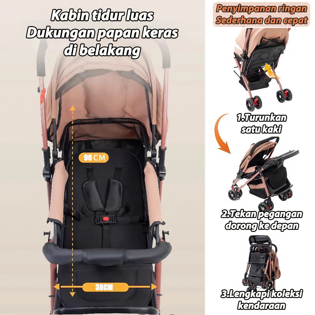 Jual HAPYEE Stroller Bayi Lipat Travelling stroller baby 2 Arah Beban ...