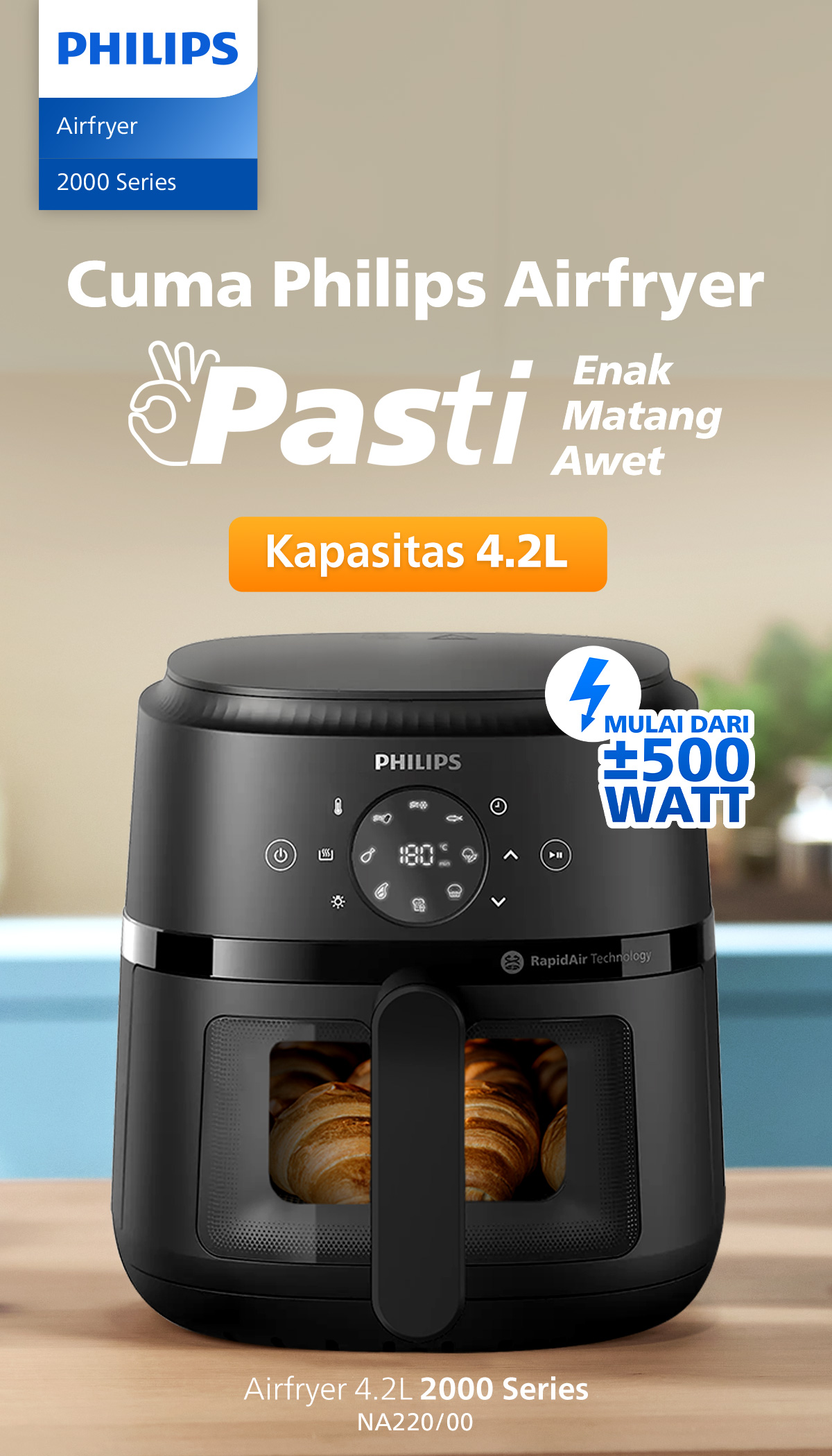 Jual BARU! PHILIPS Airfryer Low Watt 500W TRANSPARAN BEST CHOICE 4.2 LNA220/00 dengan jendela ...