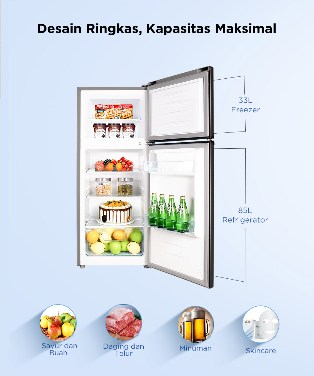 Jual TCL Kulkas 2 Pintu (F130-A50) - Kapasitas 118L - Rak Freezer ...