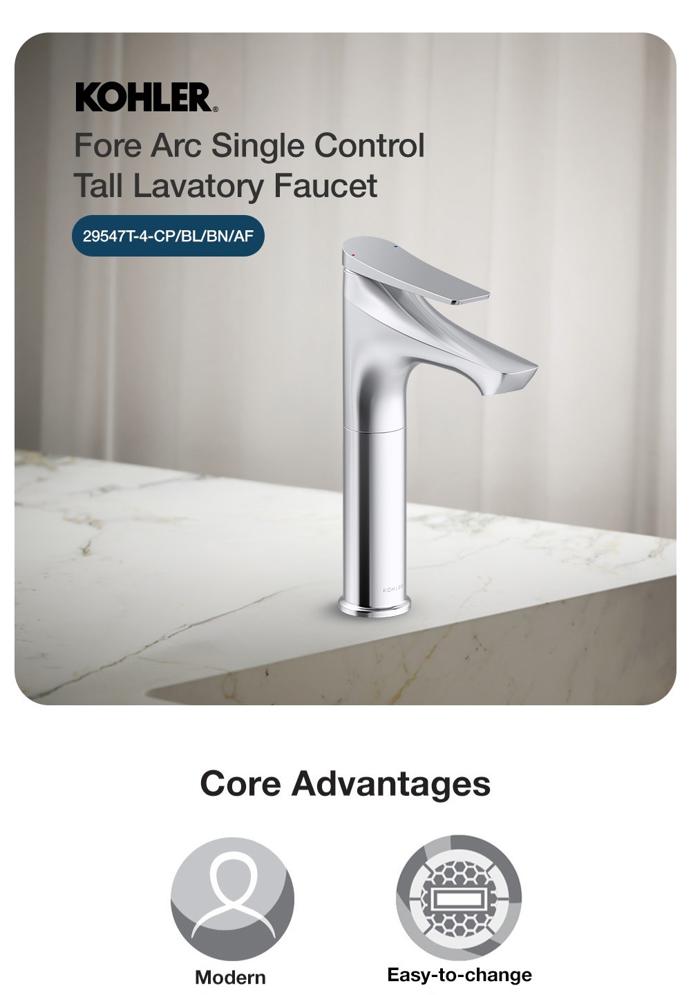 Jual KOHLER Fore Arc Keran / Kran Air / Lavatory Faucet Tall Single ...