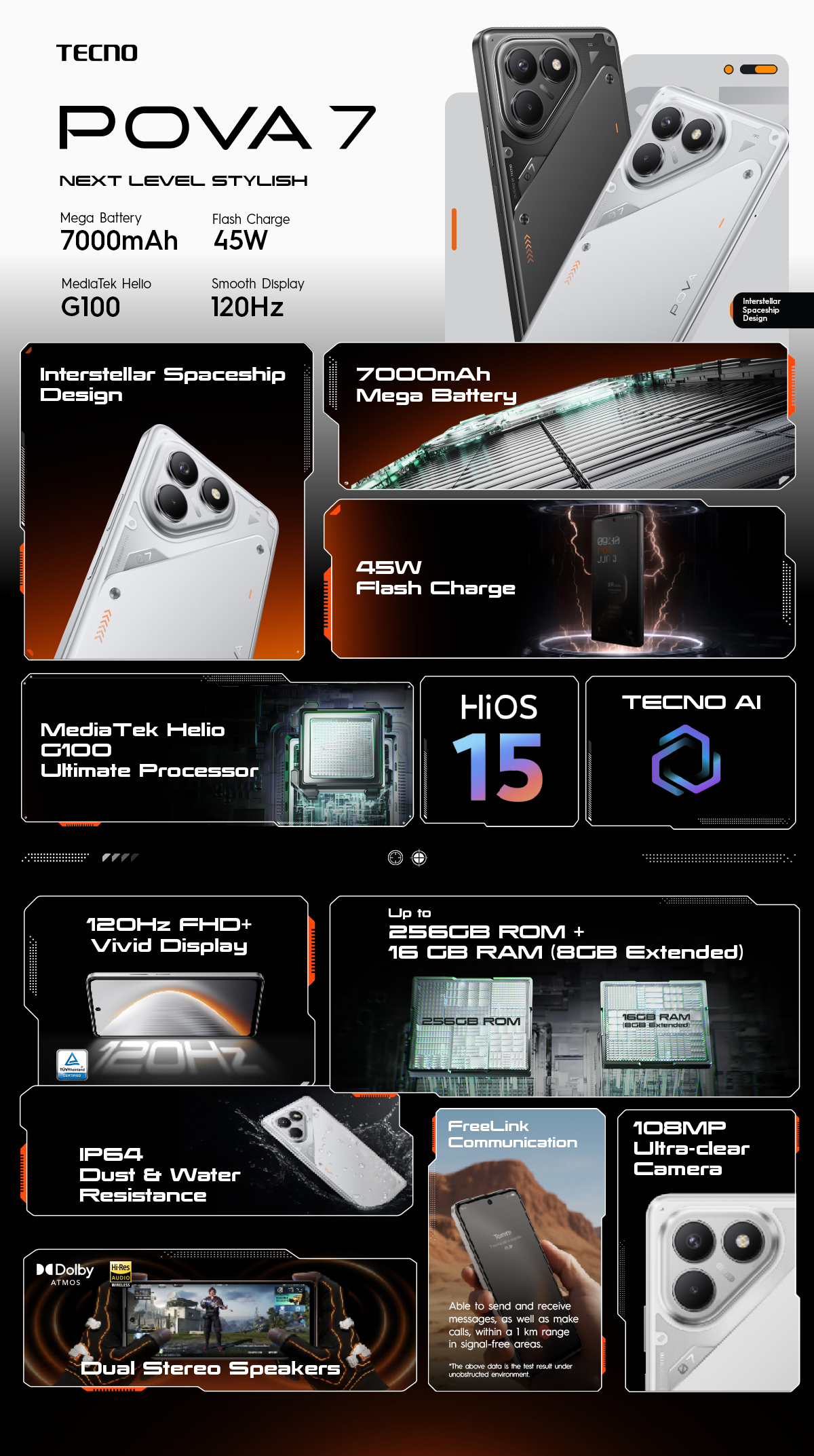 Jual TECNO POVA 7 8+8GB*/256GB, 7000 mAh, Mediatek Helio G100 Ultimate, 120Hz Vivid Display ...