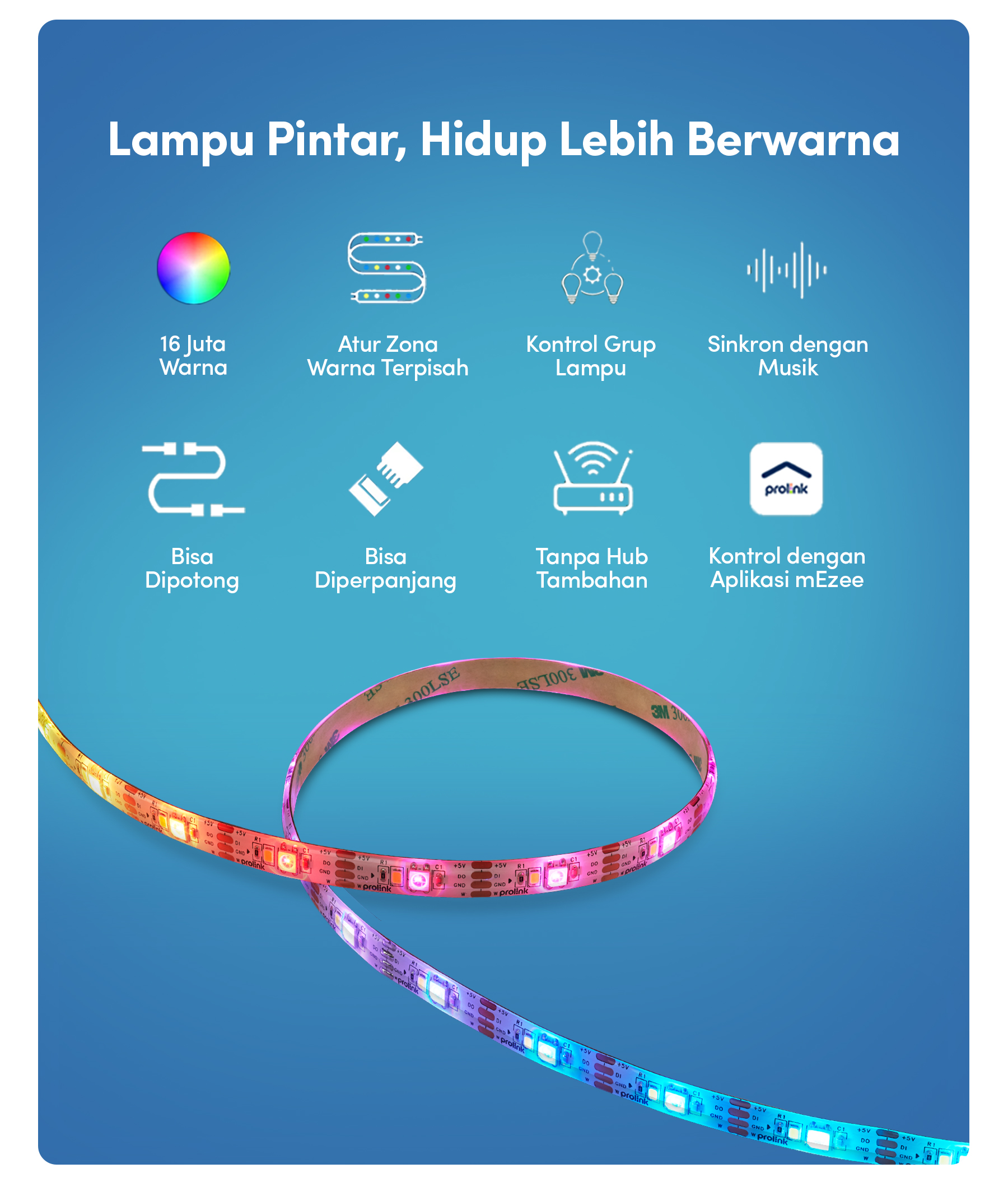 Jual Prolink Smart LED Light Strip RGBIC 5M + Adaptor | Lampu IoT WiFi ...