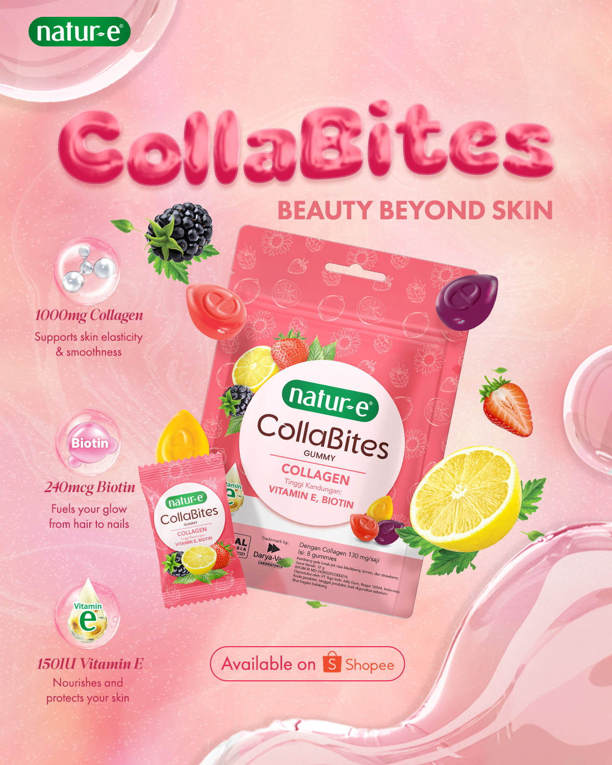 Jual Natur-E Triplepack CollaBites Pouch Gummy 3 Pouch - Collagen Gummy ...