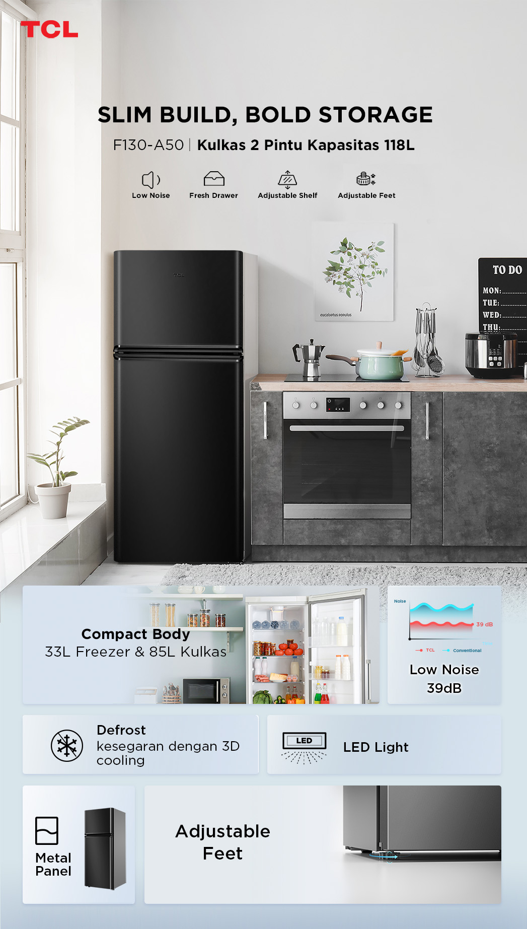 Jual TCL Kulkas 2 Pintu (F130-A50) - Kapasitas 118L - Rak Freezer ...