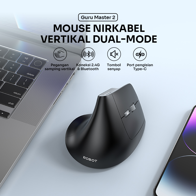 Jual ROBOT Guru Master 2 Mouse Wireless Vertikal Ergonomis Bluetooth ...