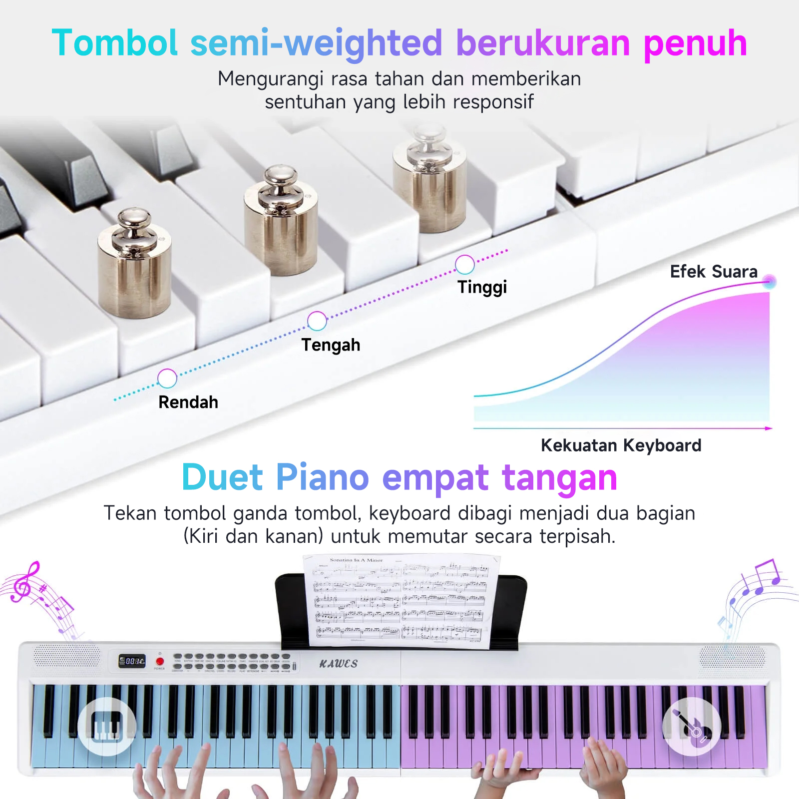 Jual KAWES Keyboard elektrik lipat 88 tuts portabel charging rumah anak ...