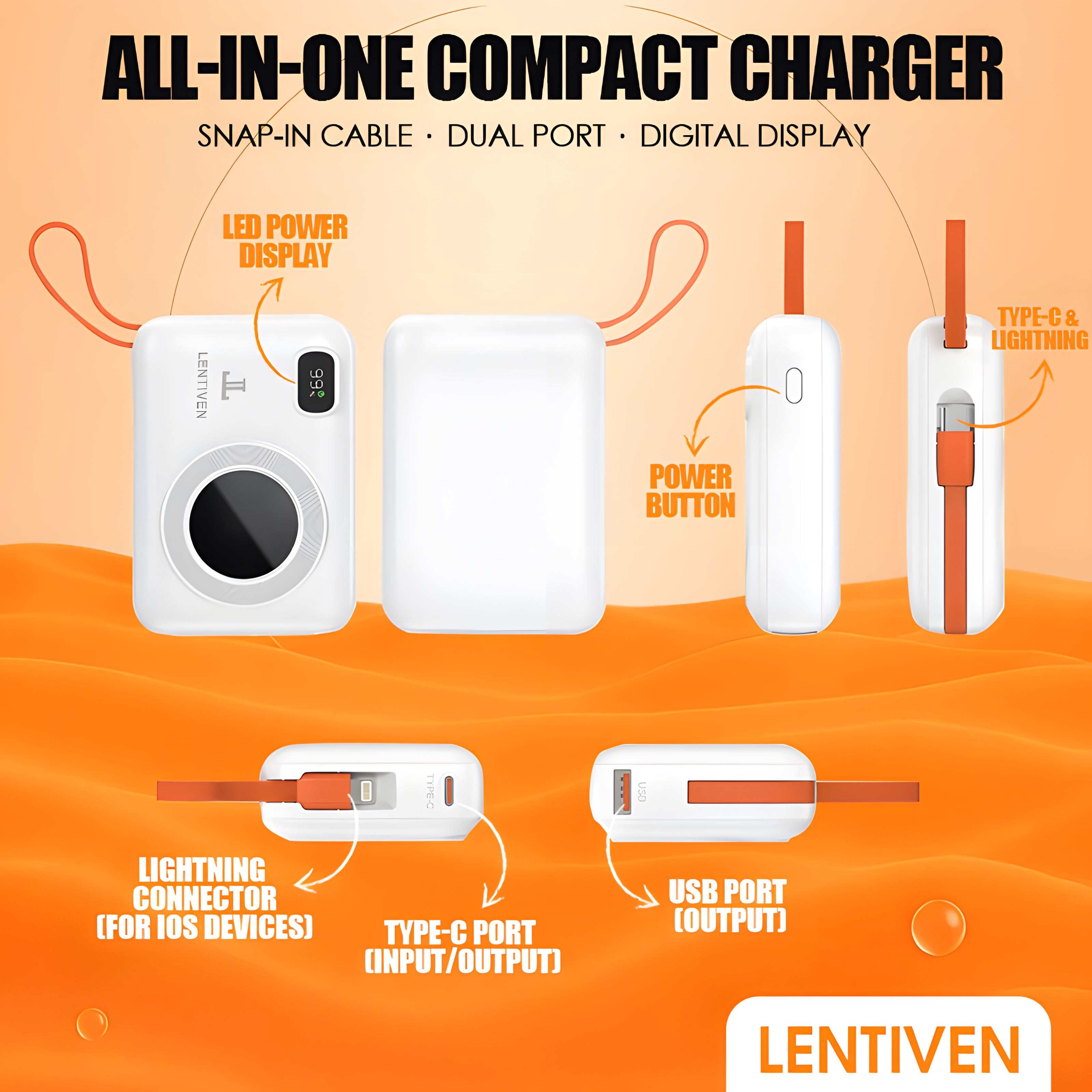 Jual HZSUM LENTIVEN 10000mAh Powerbank Mini Fast Charging 1 KABEL Type ...