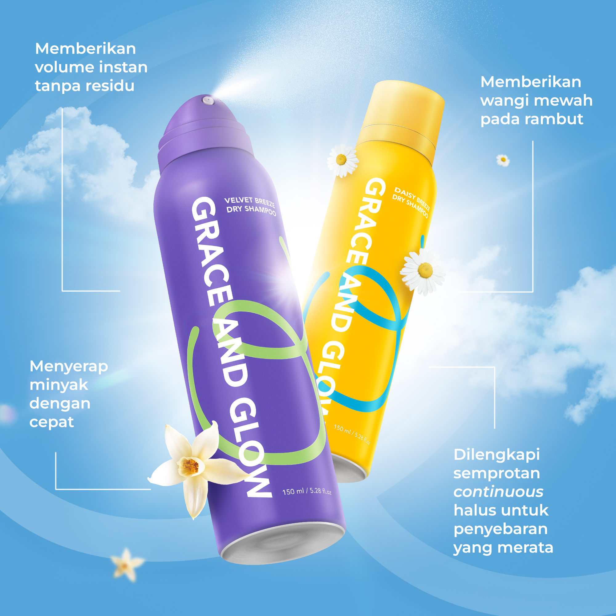 Jual Grace and Glow Dry Shampoo - Instant Hair Refresh Daisy & Velvet ...