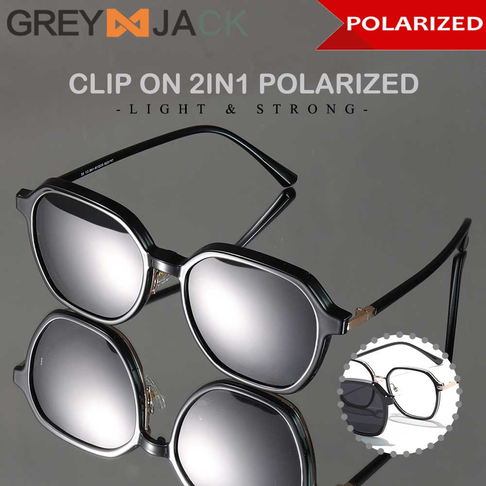 Jual Grey Jack Kacamata Clip On 2in1 Kotak Wanita Free Lens Polarized TR+Metal Modis Bisa Minus ...