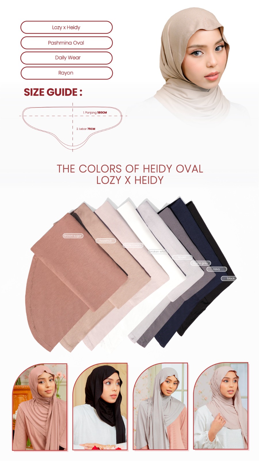 Jual Lozy Hijab - Heidy Oval Shawl (Pashmina Oval Rayon Lozy x Heidy) | Shopee Indonesia