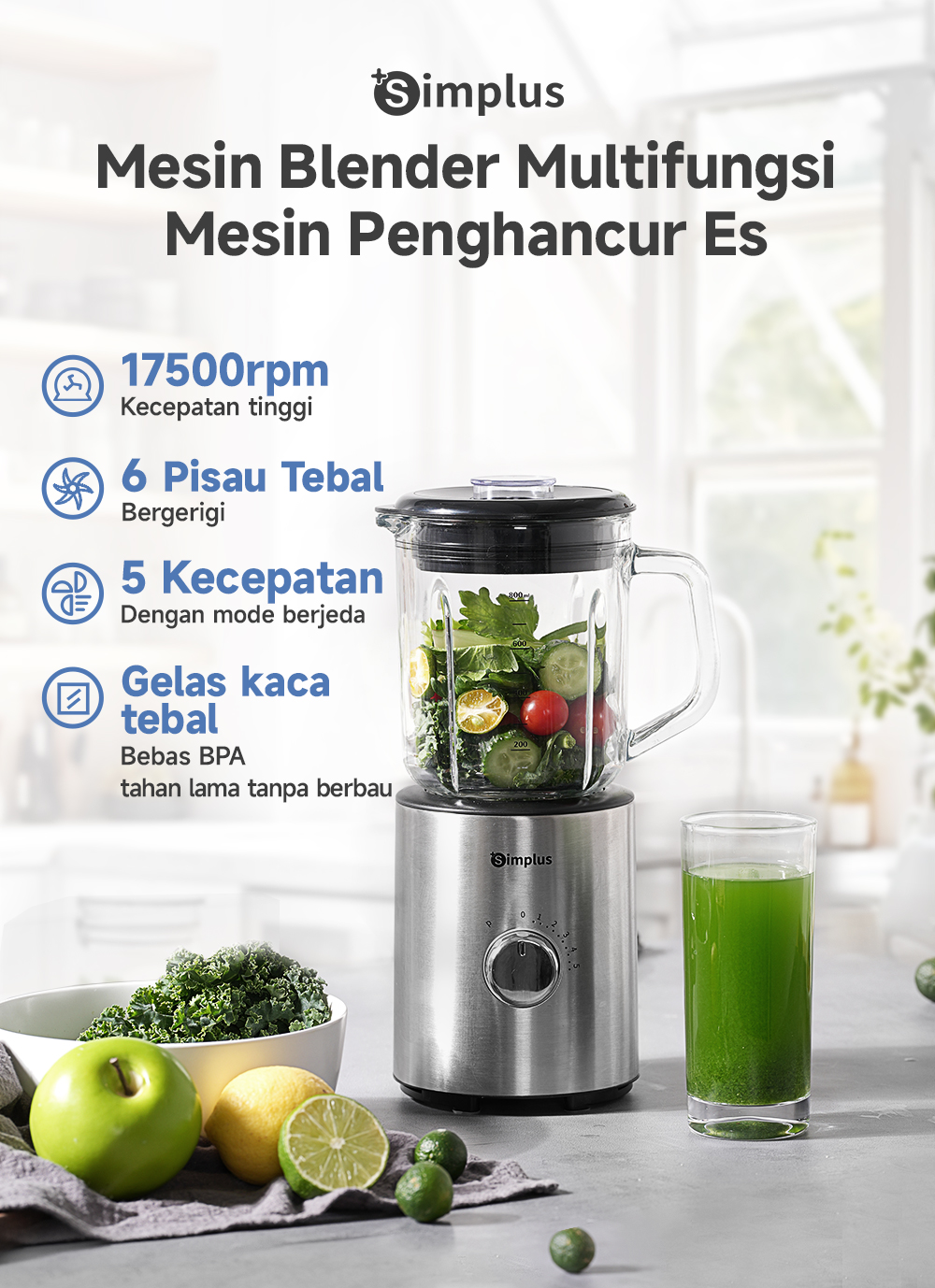 Jual Simplus Blender 400W Makanan 5 mode pengaturan multifungsi, 6 ...