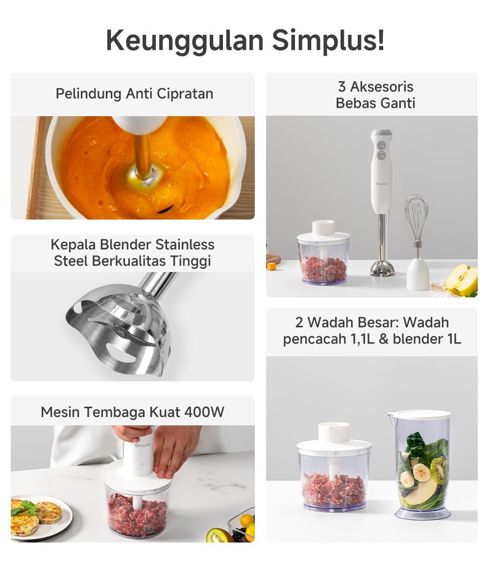 Jual Simplus Blender 400W Genggam Serbaguna 4-in-1 Mixers Genggam ...
