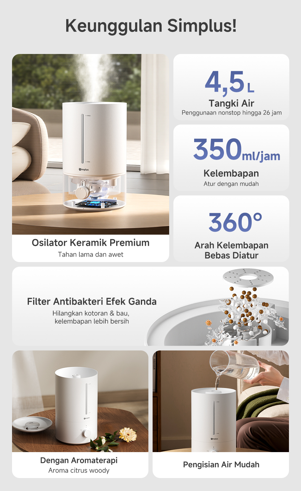 Jual Simplus Smart Humidifier Aroma Diffuser Humidifier Rumah Tangga 4 ...