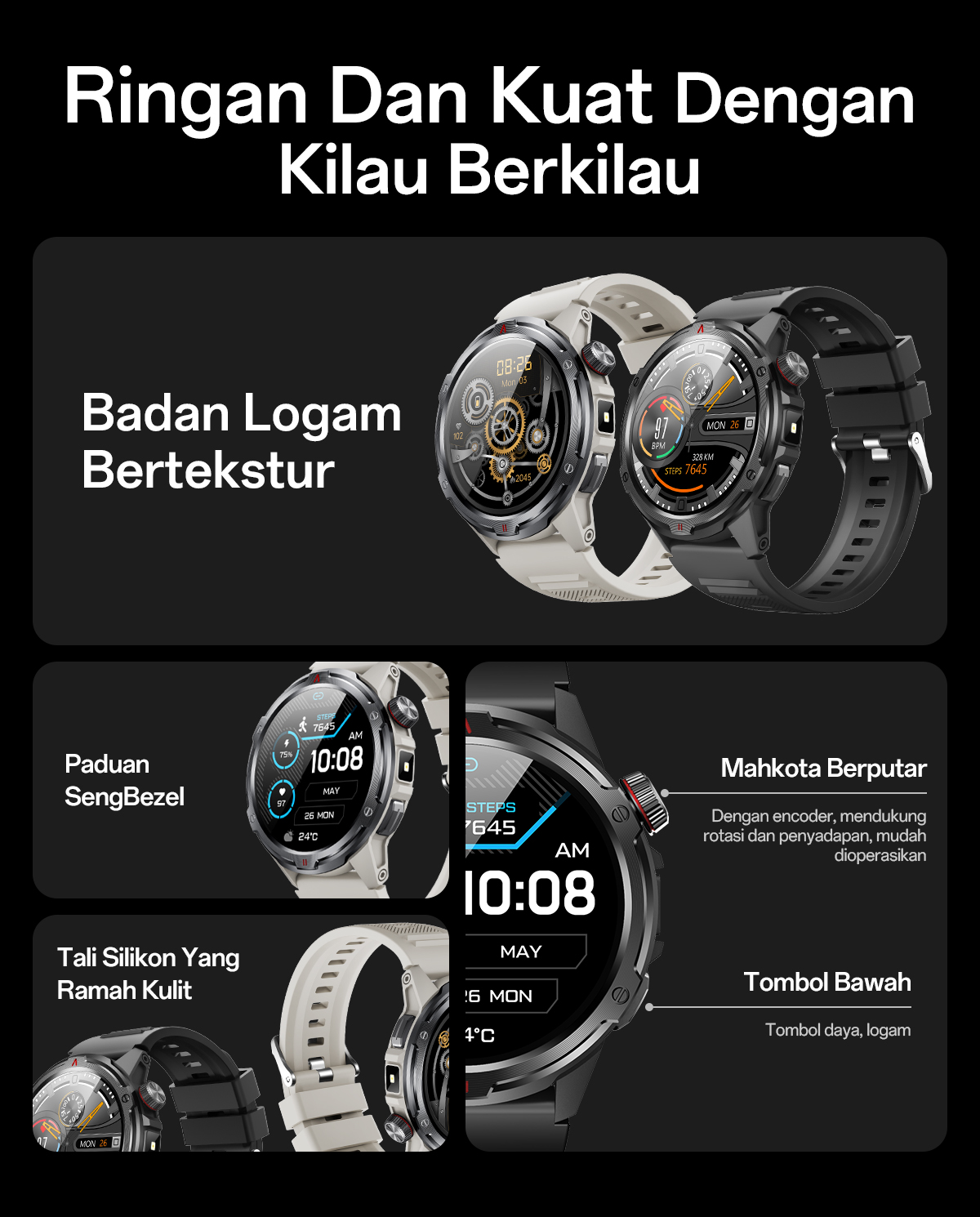 Jual [Garansi 1 Tahun] Aolon Tetra R4 AGPS Smartwatch Pria Amoled AOD ...