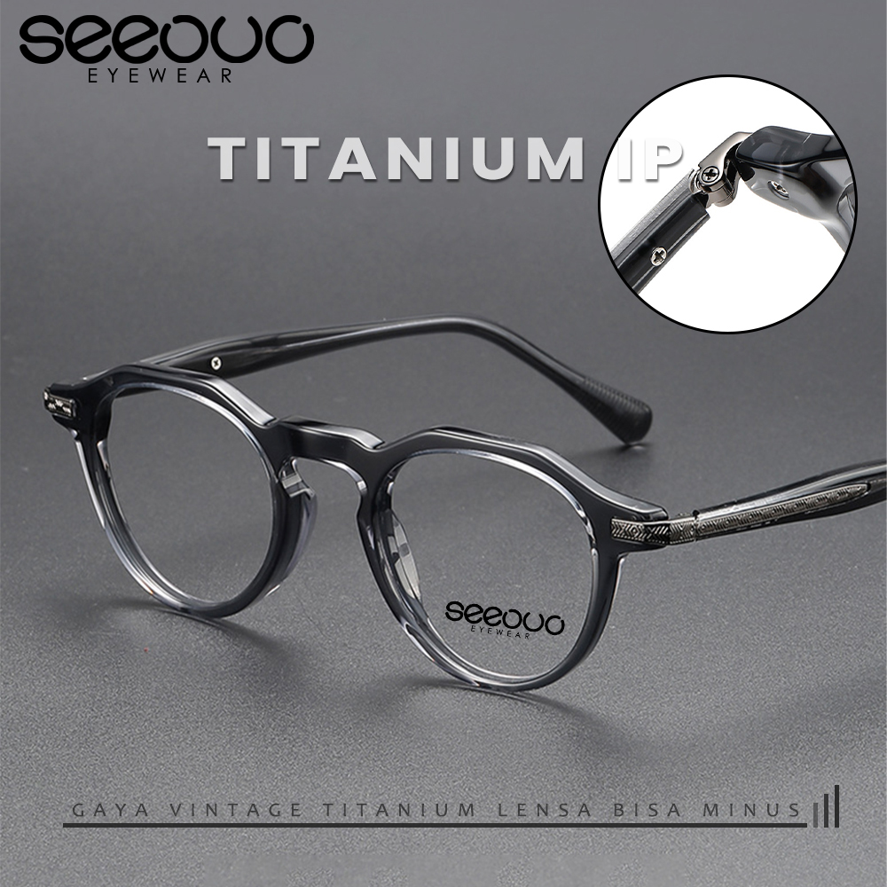 Jual Seeouo Kacamata Titanium Acetate Frame Style Oval Lensa Plano Bisa Minus Antir Radiasi ...