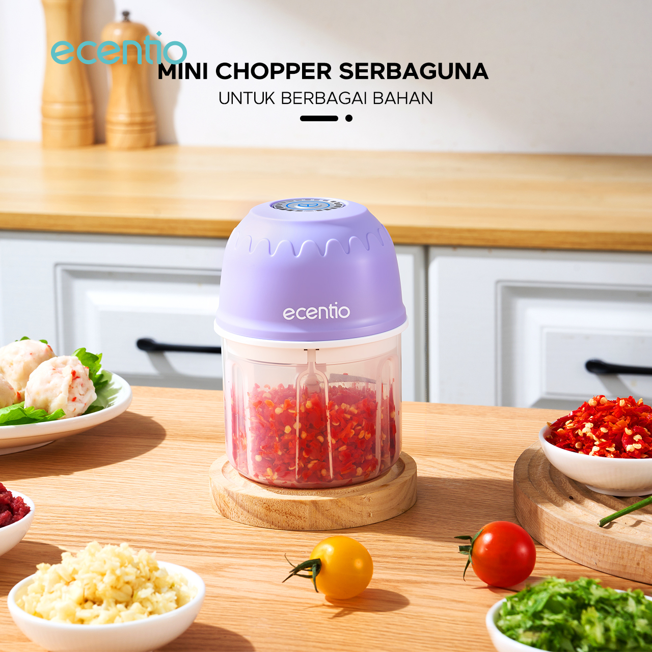 Jual ecentio Mini Food Processor 350ML Mini Chopper 6 Pisau Portable ...