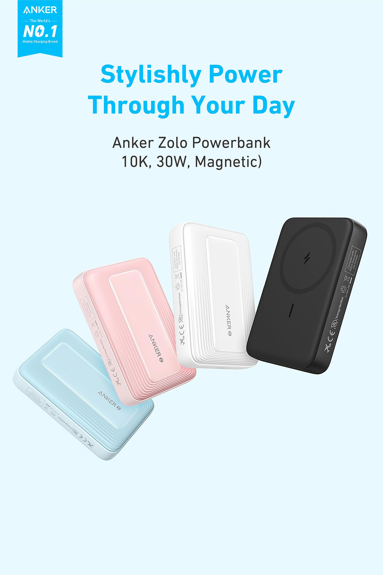 Jual Anker Zolo Magnetic Power Bank Compact 10,000mAh Wireless Portable ...
