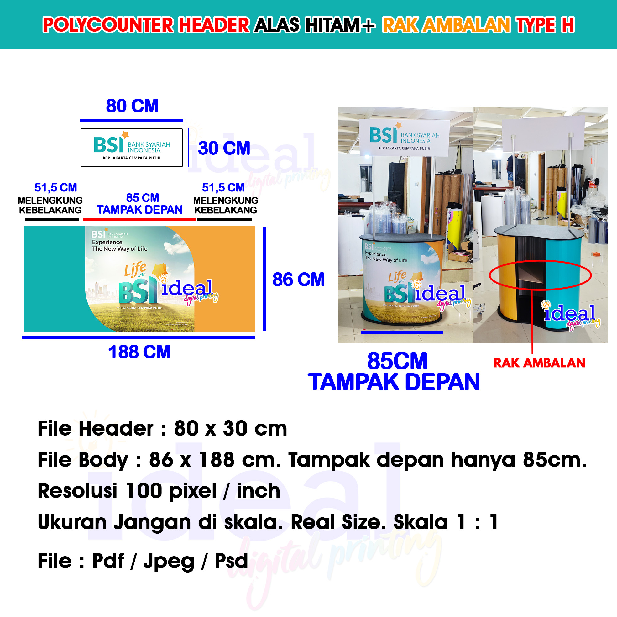 Jual Polycounter header RAK Ambalan TIPE H alas hitam / Poly counter ...