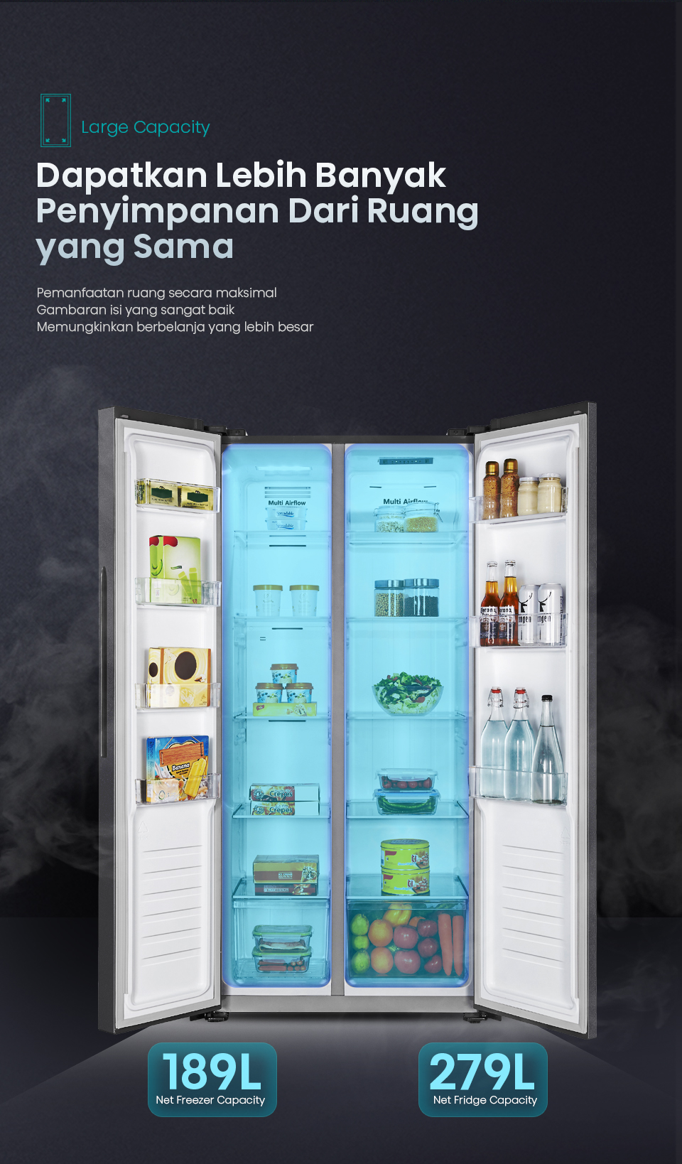 Jual Hisense Kulkas RS599N4ISN Refrigerator Side By Side Kapasitas 468L ...