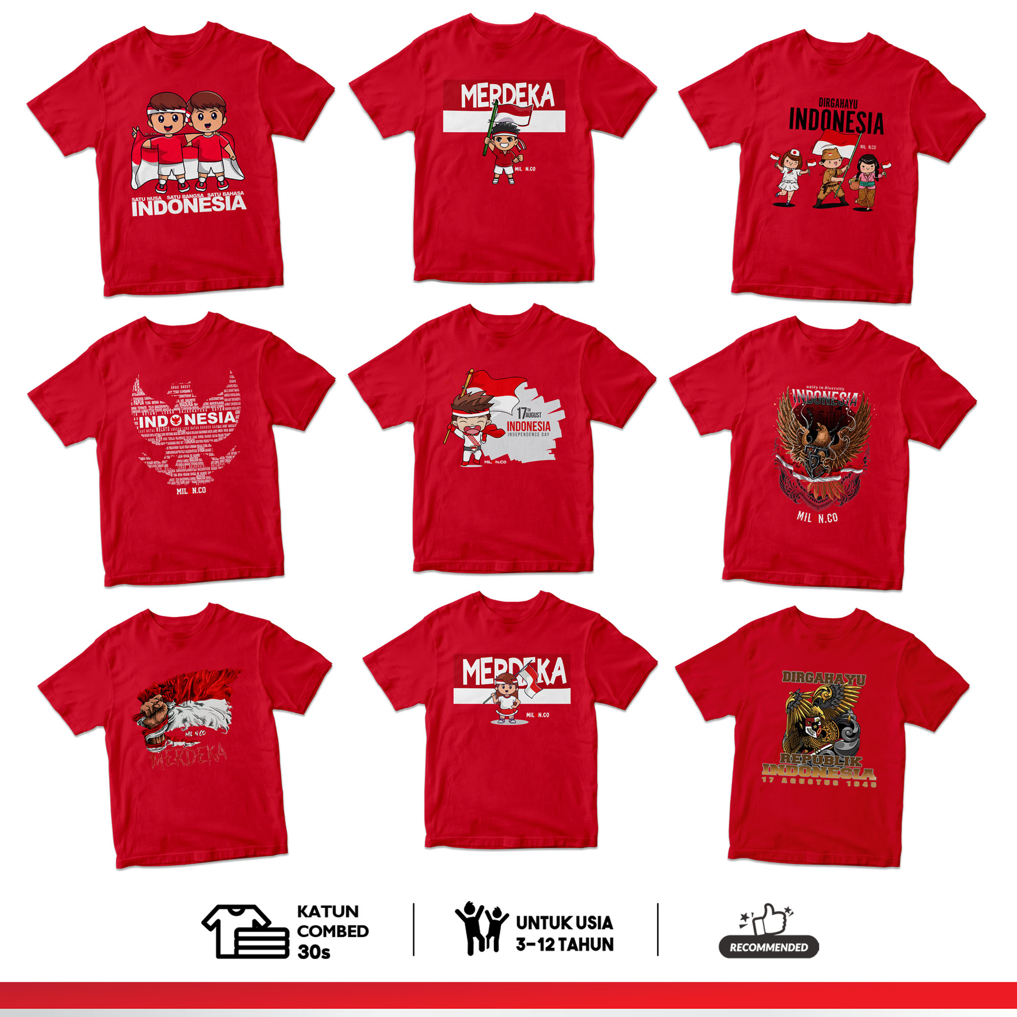 Jual MAXIMO.CO Kaos anak kemerdekaan 17 Agustus lengan pendek merah usia 4-12 tahun bahan katun ...