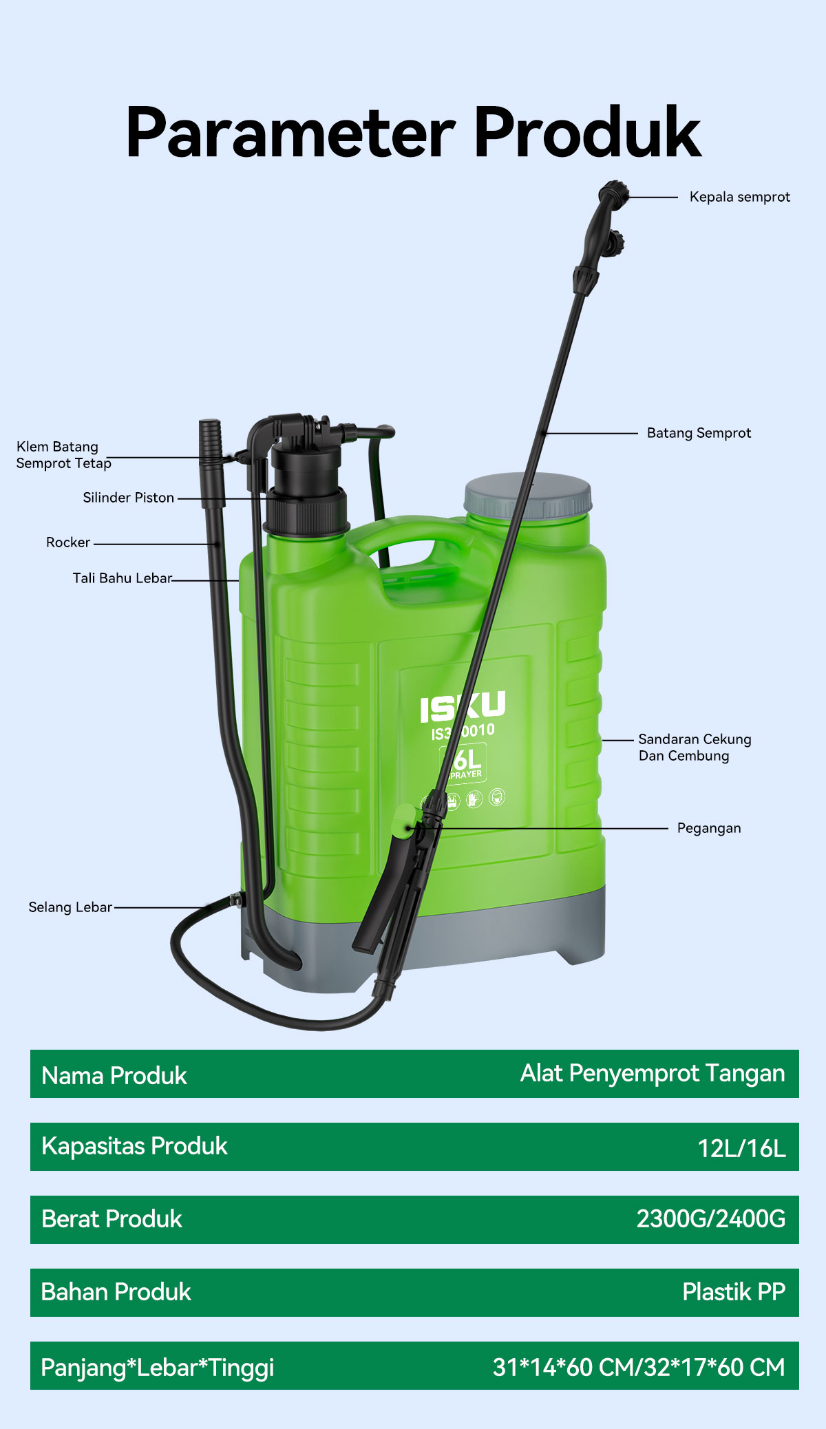 Jual ISKU Pressure Sprayer Multi Fungsi 16L Alat Semprot Tanaman 12 ...