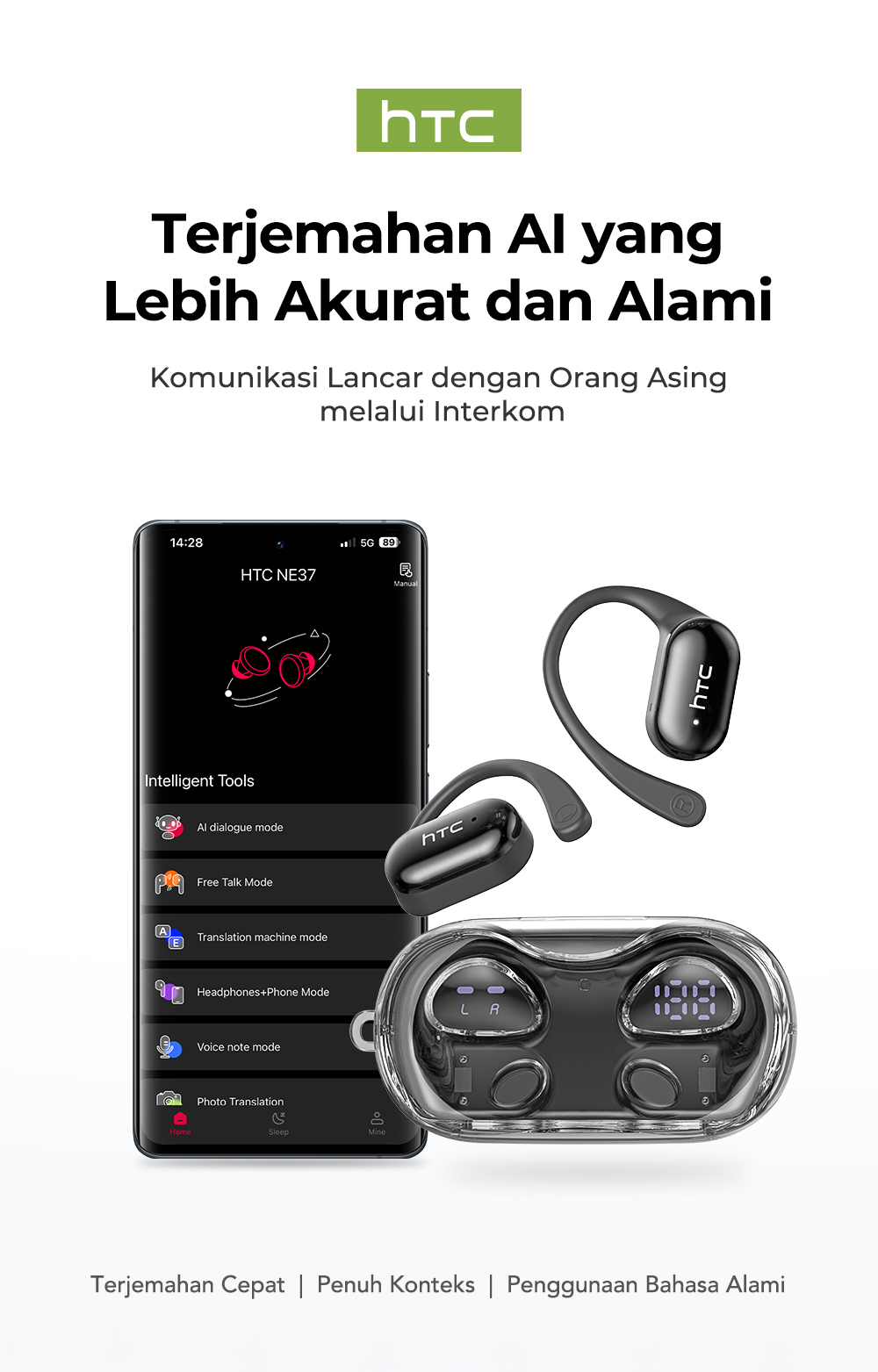 Jual HTC NE37 True Wireless Bluetooth Headset V6.0 OWS TWS Open Ear Earphone TWS Earhook Headset ...