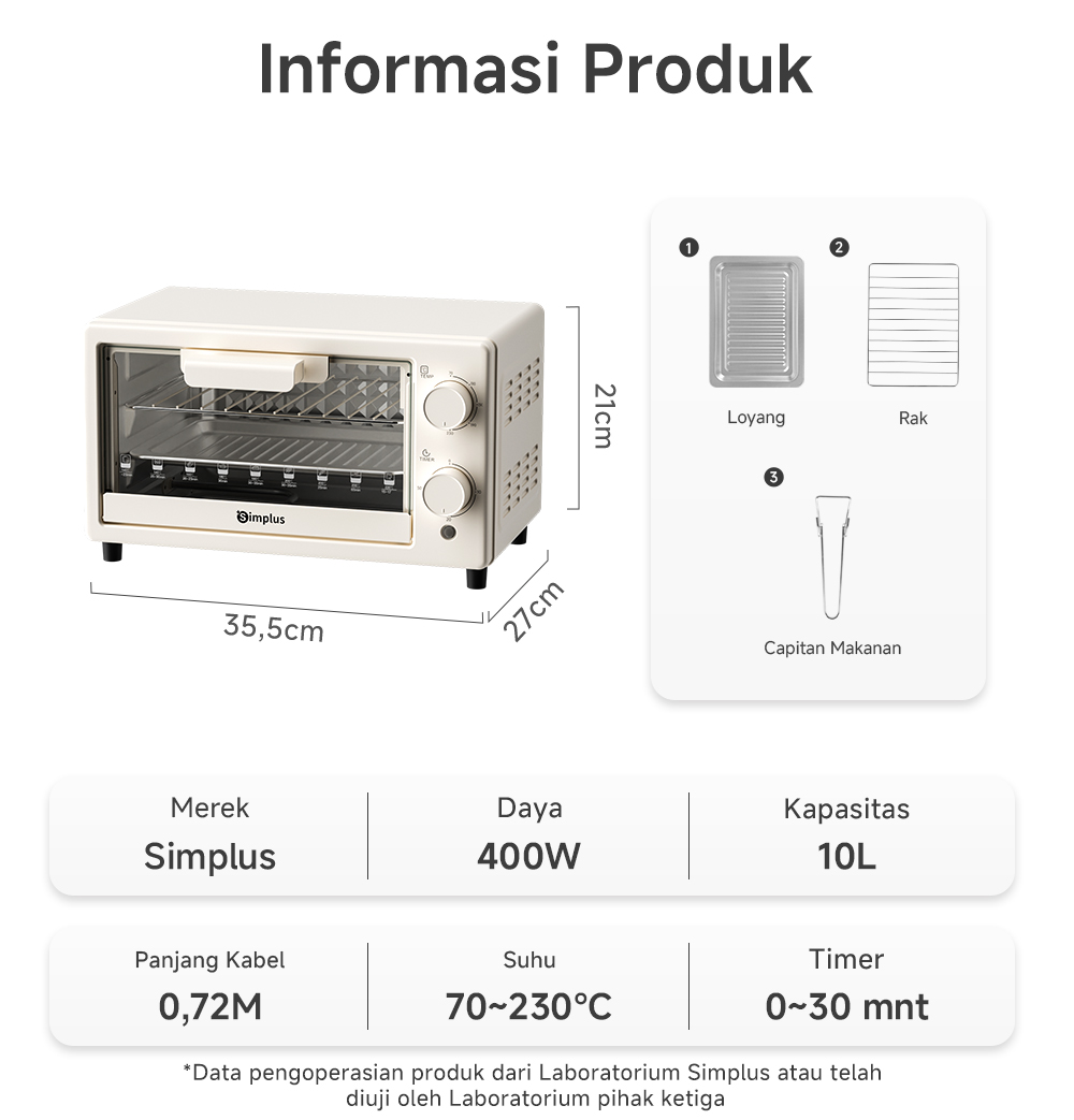 Jual Simplus Oven Elektrik 400W Kapasitas 10L Multifungsi Pemanasan ...