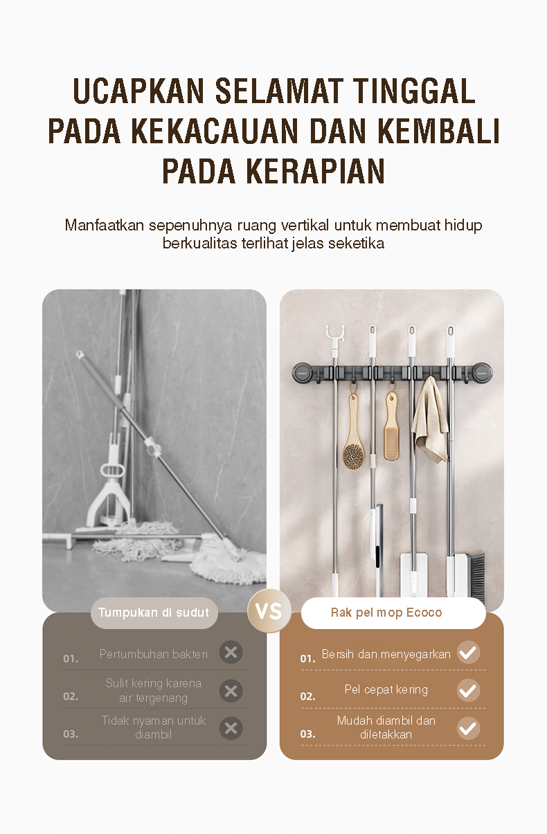 Jual ECOCO Suction Mop Holder - Penjepit Sapu & Pel Tempel, Gantungan ...