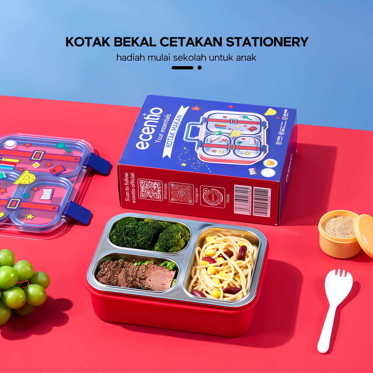 Jual ecentio lunch box anak 750ml stainless 304 sekat 3 dan anti tumpah ...