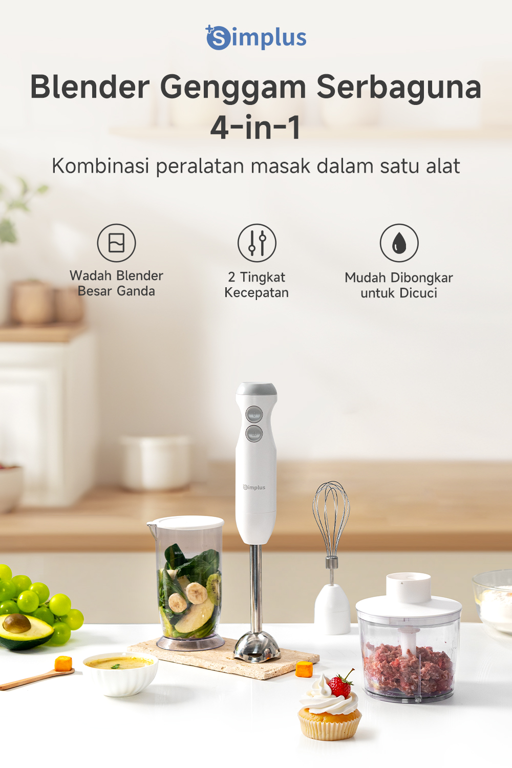 Jual Simplus Blender 400W Genggam Serbaguna 4-in-1 Mixers Genggam ...