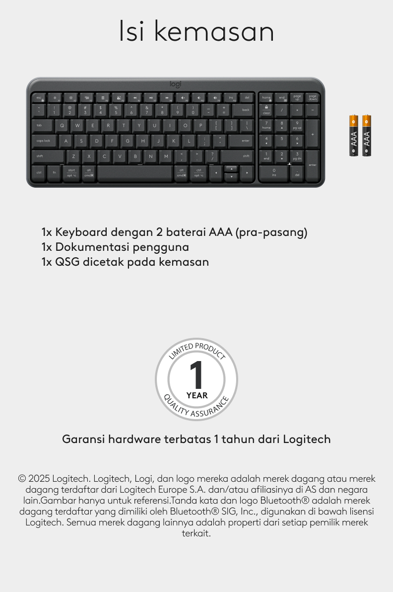 Jual Logitech K250 Bluetooth Keyboard dengan Tombol angka, Konektivitas ...