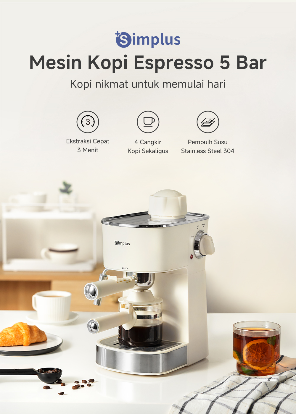 Jual Simplus Mesin Kopi Semi Otomatis 5 Bar 240ml Portafilter 51mm ...