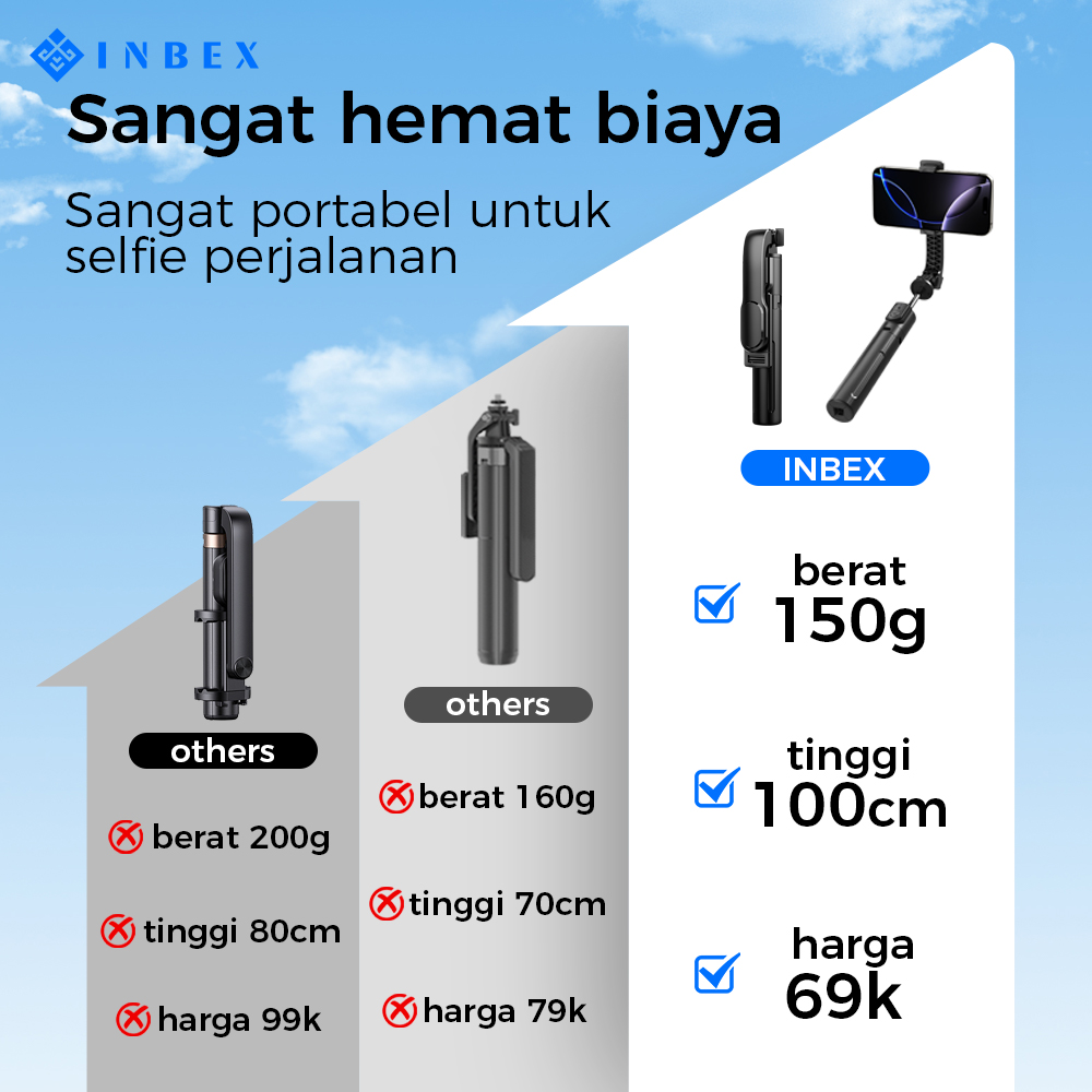 Jual INBEX QT100 Tongsis Tripod Bluetooth 1m Fill light PL4 Tripod ...