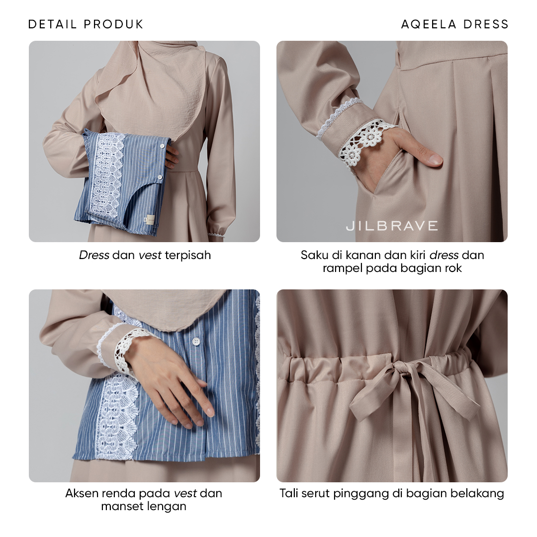 Jual JILBRAVE Aqeela Dress Gamis Lebaran Feminine set 2 in 1 Vest Motif Stripe Aksen Renda ...