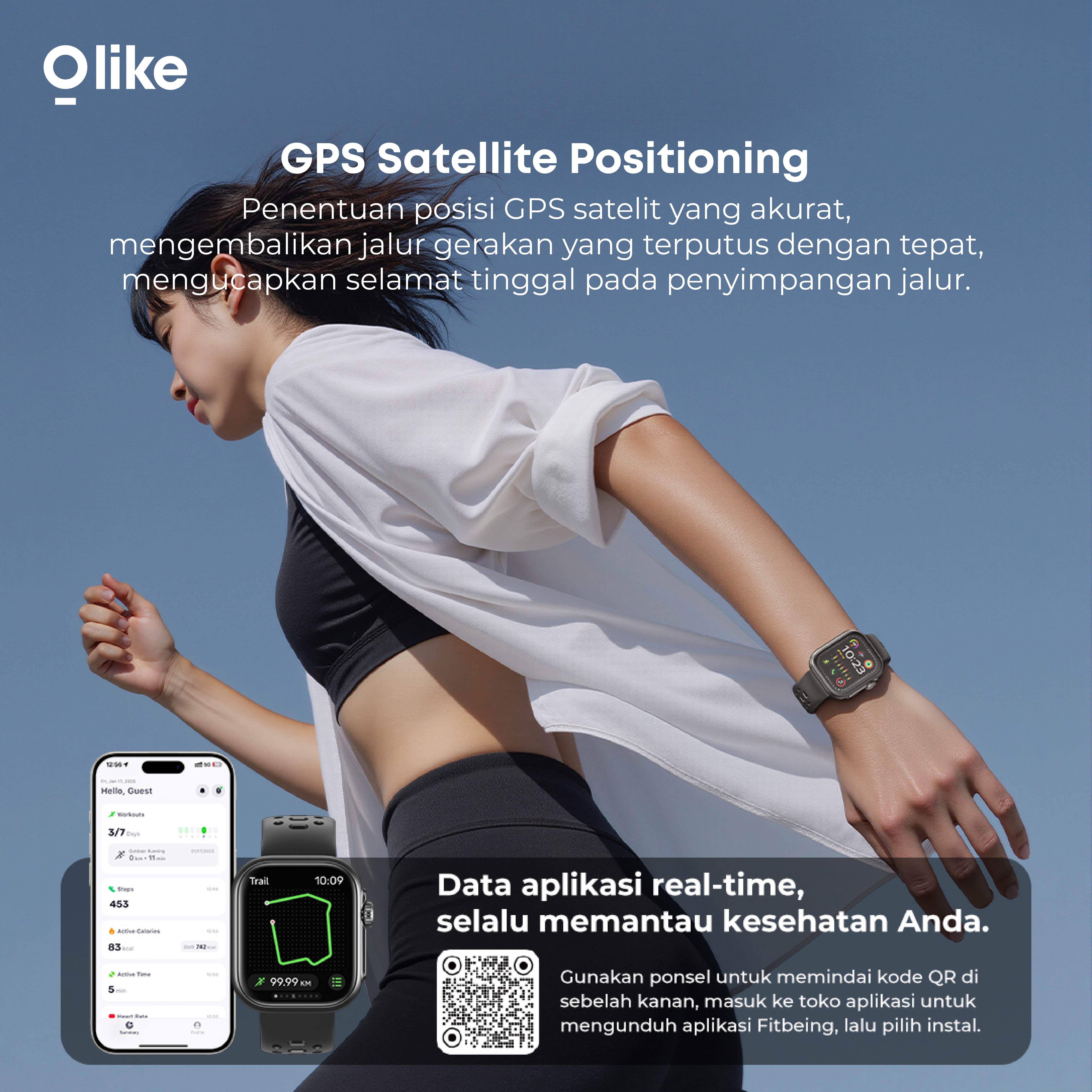 Jual OLIKE GPS Smartwatch FG01 1.85" Screen 30-Day Sync Strava ...