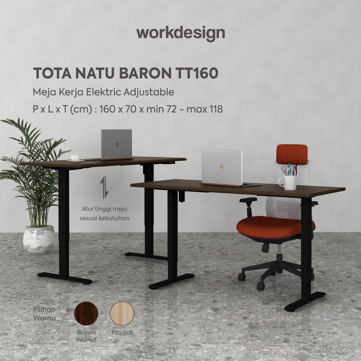 Jual Workdesign Tota Natu Baron TT160 Meja Kerja Elektrik Dengan Fitur Adjustable Lift Up / Naik ...