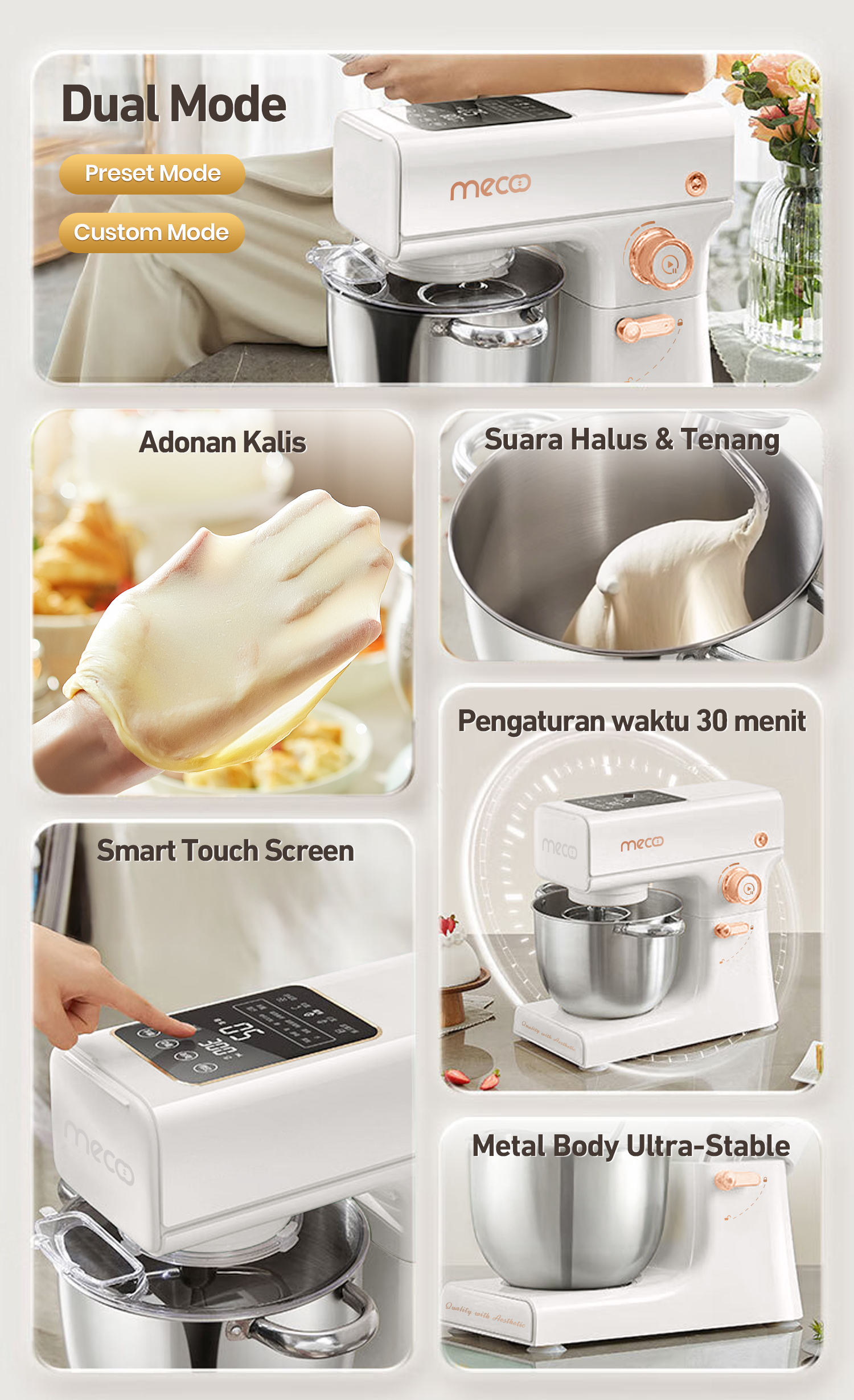 Jual Mecoo Aesthetic Premium Stand Mixer 6 Liter Smart LED Silent Motor ...