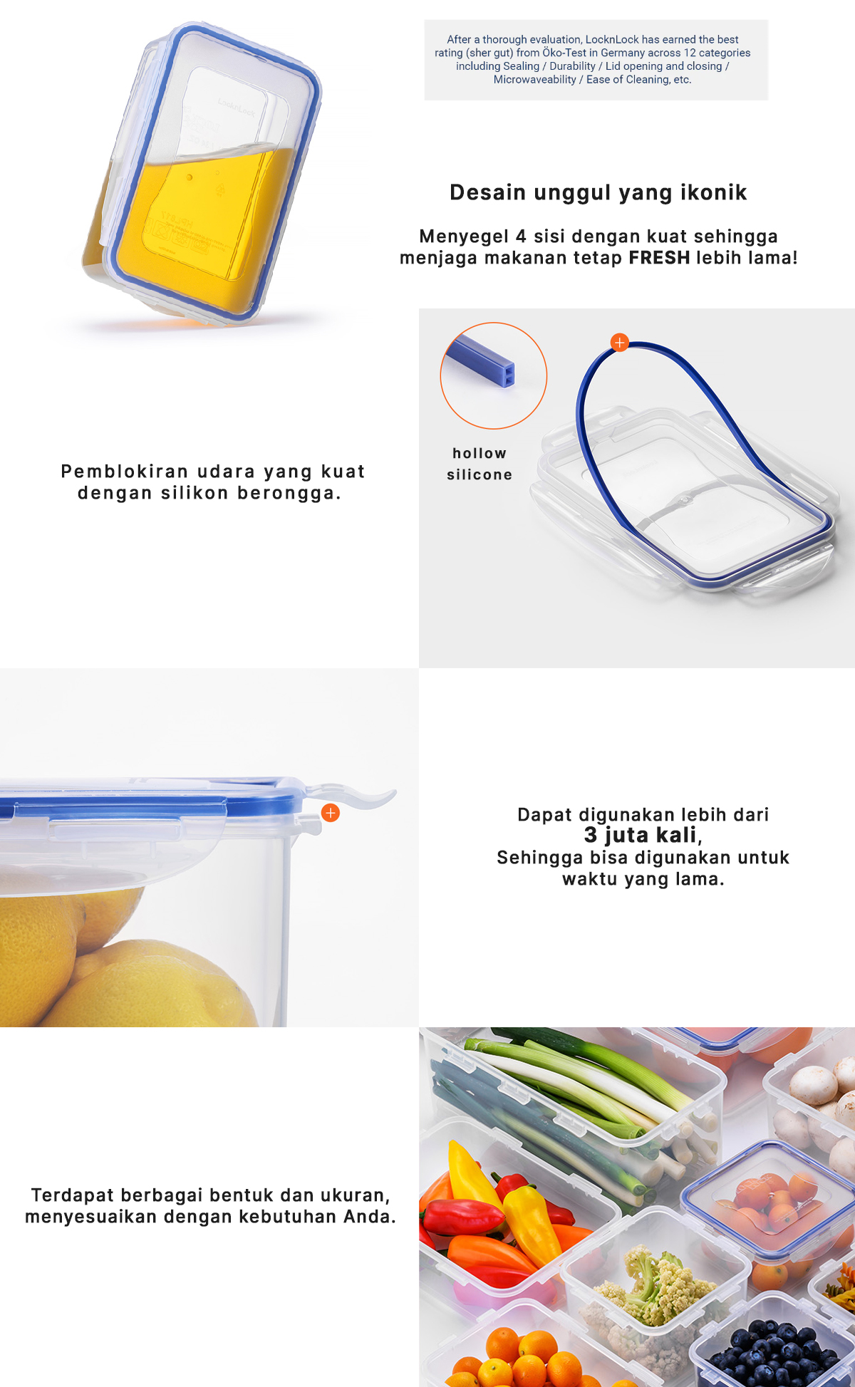 Jual LocknLock Classic Kotak Makan Rectangular Short 550ml With Divider - HPL815C | Shopee Indonesia