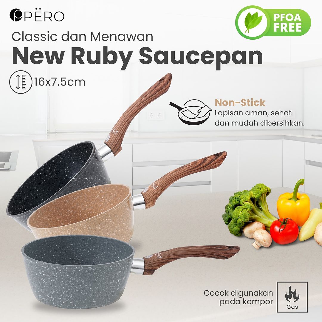Jual Pero Ruby Sauce Pan 16cm Biogranite with Wooden Handle / Saucepan Milkpan 16cm Anti Lengket ...