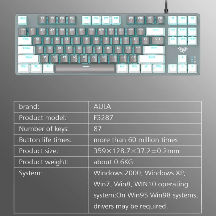 Jual AULA Keyboard Gaming Mechanical F-3287 TKL - K-RGD Blue Switch ...