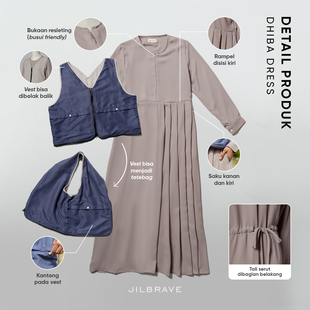 Jual [BUY 300K GET 1 FREE PRODUCT] Jilbrave Dhiba Dress Gamis Set Vest ...