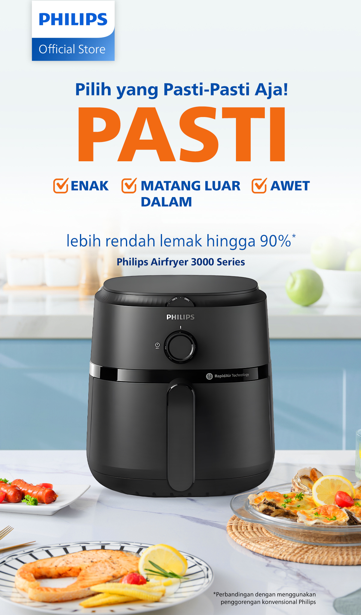 Jual Philips Airfryer NA 120/00 4.2 L Air Fryer Low Watt Philips Terbaik | Shopee Indonesia